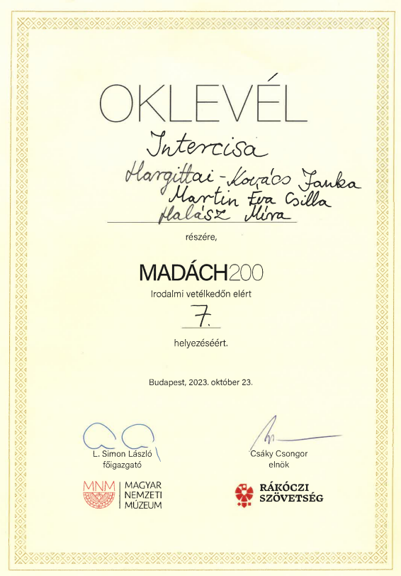 Dunaújvárosi Széchenyi István Gimnázium » Madách 200 irodalmi vetélkedő